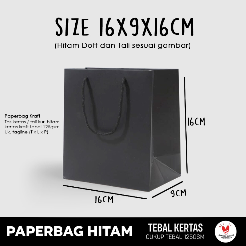 Jual Paper Bag Kado Black 16x9x16 cm / Paper Bag Hitam Packing Souvenir, Kerudung Olshop ...