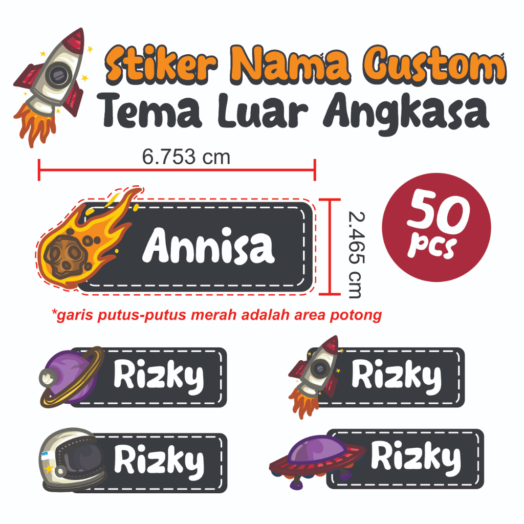 Jual Stiker Nama Custom Cuting - Tema Luar Angkasa (Malang) | Shopee ...