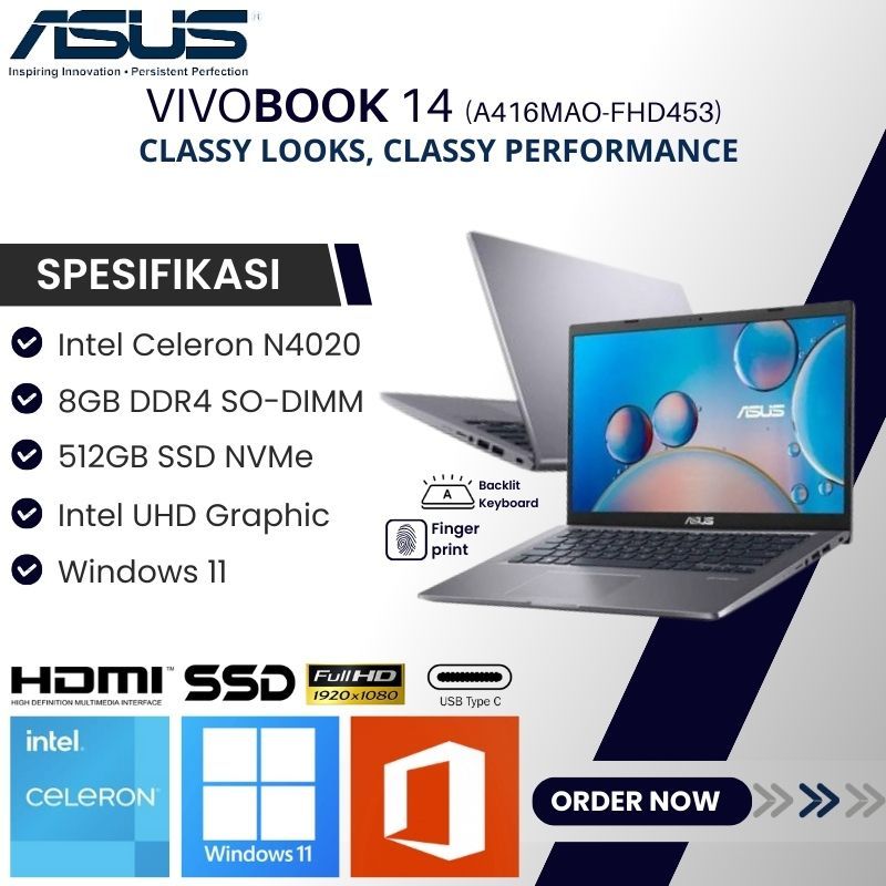 Jual Asus VivoBook 14 A416MAO-FHD453 - Intel N4020/8GB/512GB SSD/14 ...