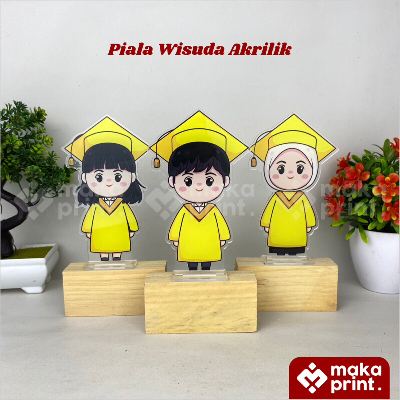 Jual Piala Wisuda Akrilik (Kuning) Print UV Tatakan Kayu Free Stiker ...