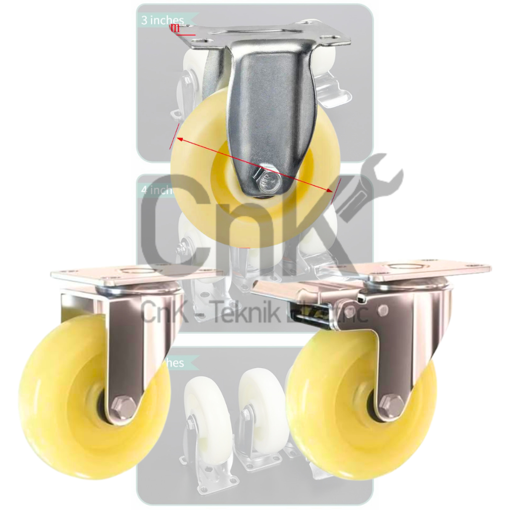 Jual RODA TROLY 3 / 4 /5 INCH MATI - HIDUP - REM BAHAN NYLON CASTER ...