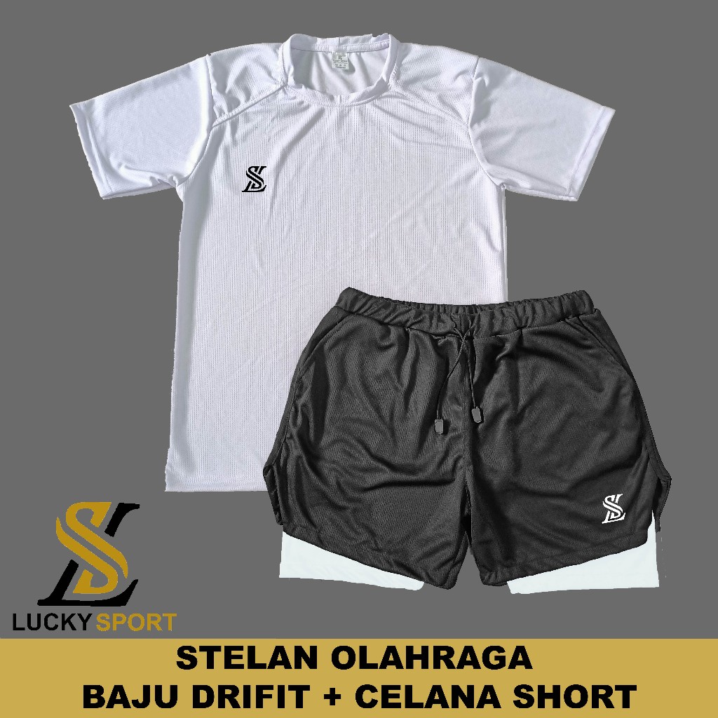 Jual Setelan Olahraga Pria Double Layer 1 Set Baju Kaos Dryfit Celana ...