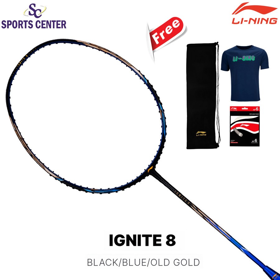 Jual New Full Set Raket Badminton Lining Ignite 8 Black / Blue / Old ...