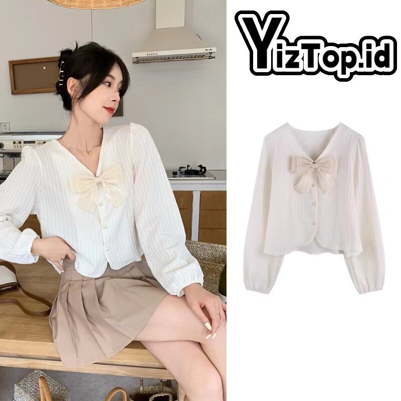 Jual Yiztop - Kemeja Putih Wanita Korean Lengan Panjang Kupu-Kupu Baju ...