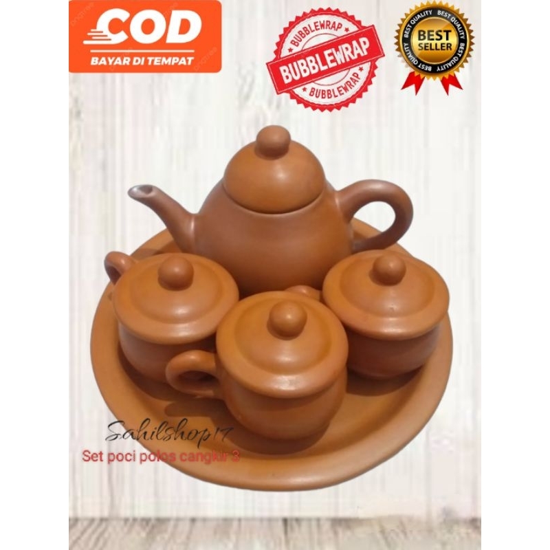 Jual Poci tanah liat polos set teko tanah liat cangkir 3 oleh-oleh khas ...