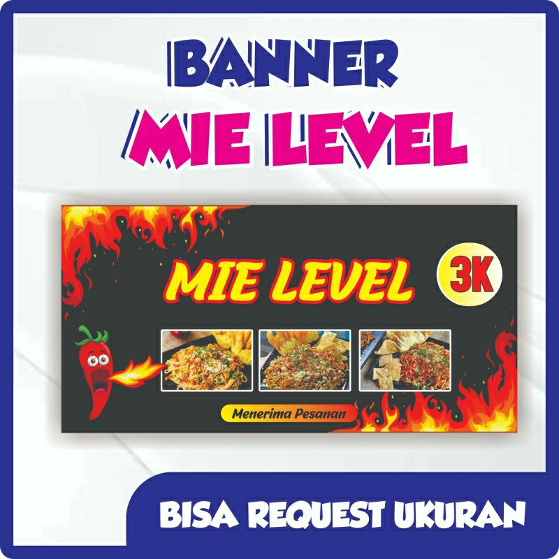 Jual SPANDUK BANNER MIE LEVEL / MIE JEBEW / MIE PEDAS bisa request ...