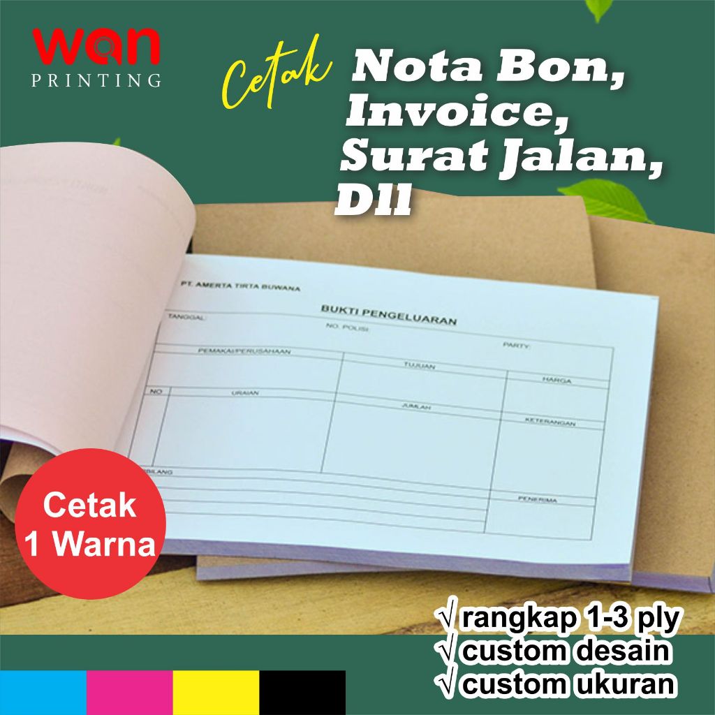Jual CETAK NOTA CUSTOM INVOICE BUKTI KAS 1 PLY 2 PLY 3 PLY A6 A5 A4 ⅓ ...