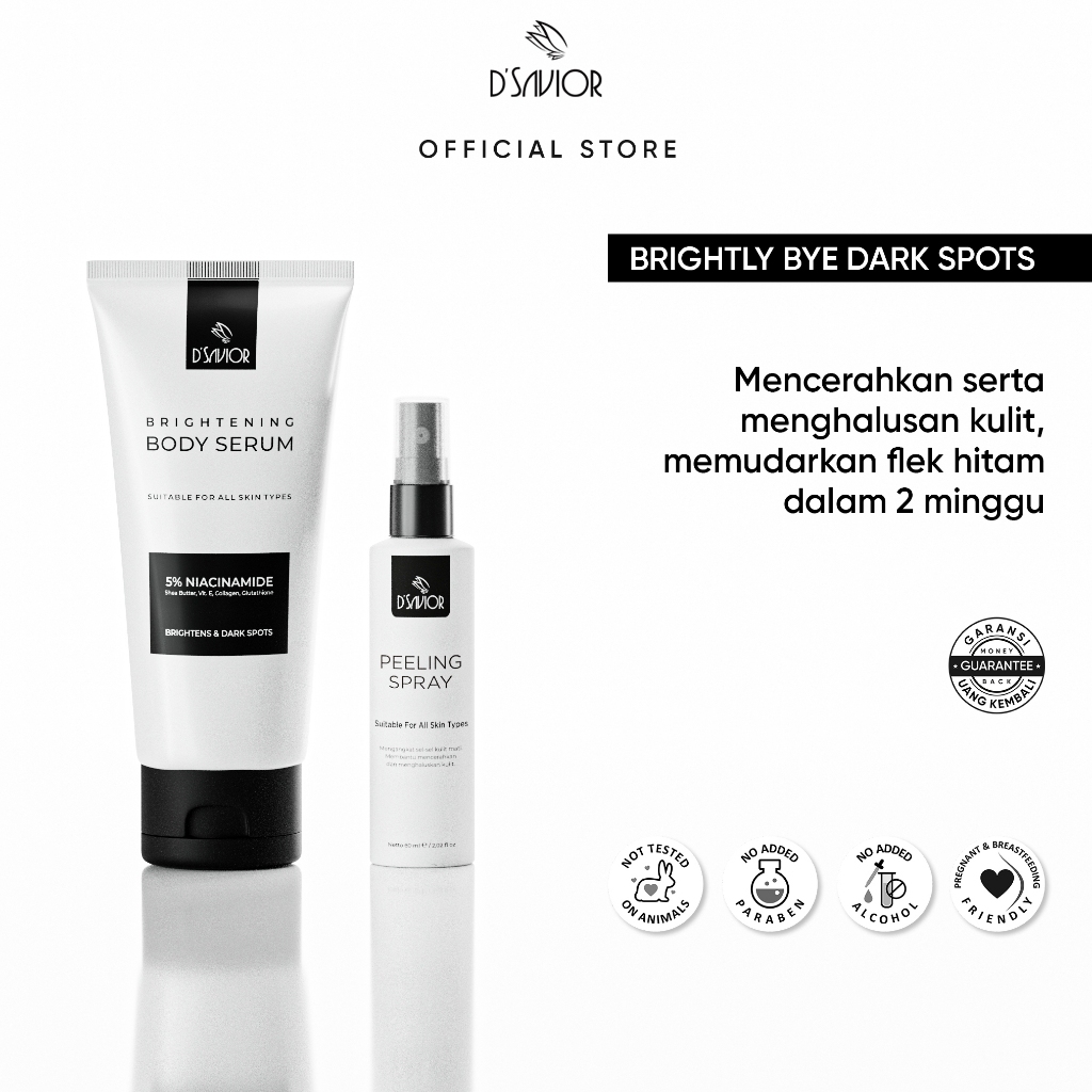 Jual D'Savior Paket Whitening Brightening Body Serum Peeling Spray ...