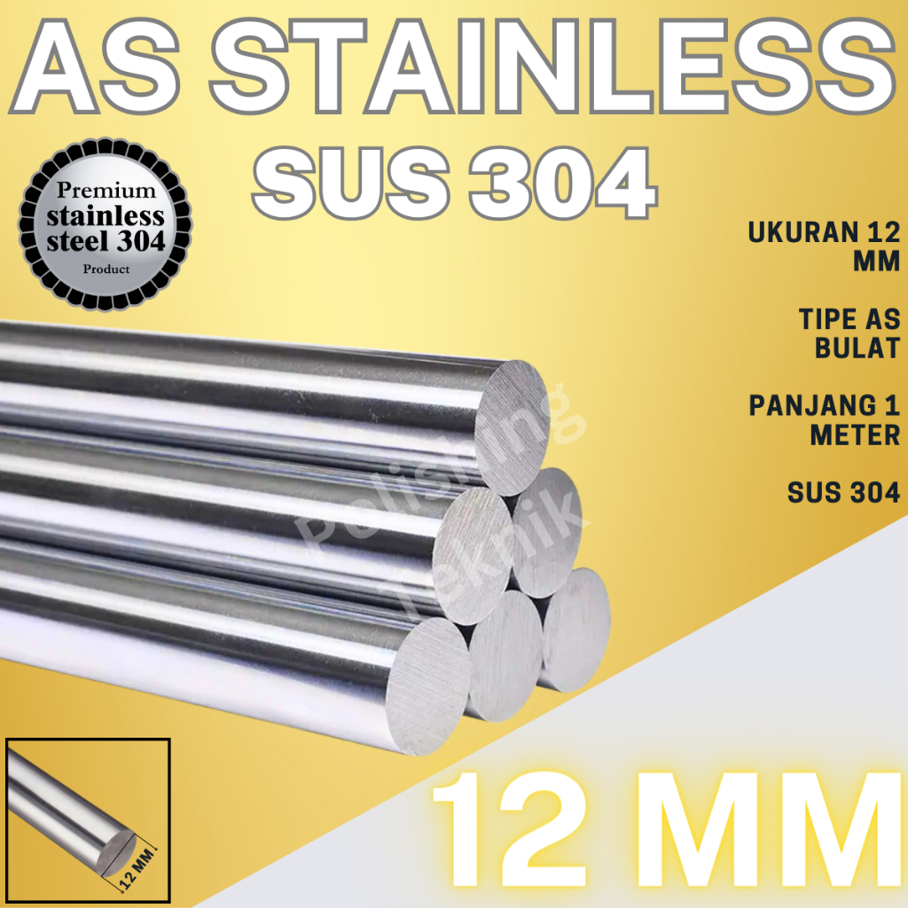 Jual AS STAINLESS SUS 304 DIAMETER 12MM X 1METER | Shopee Indonesia