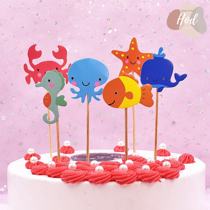 Jual 6pcs / set Topper Cupcake Tema Ocean Binatang Laut Hiasan Kue ...