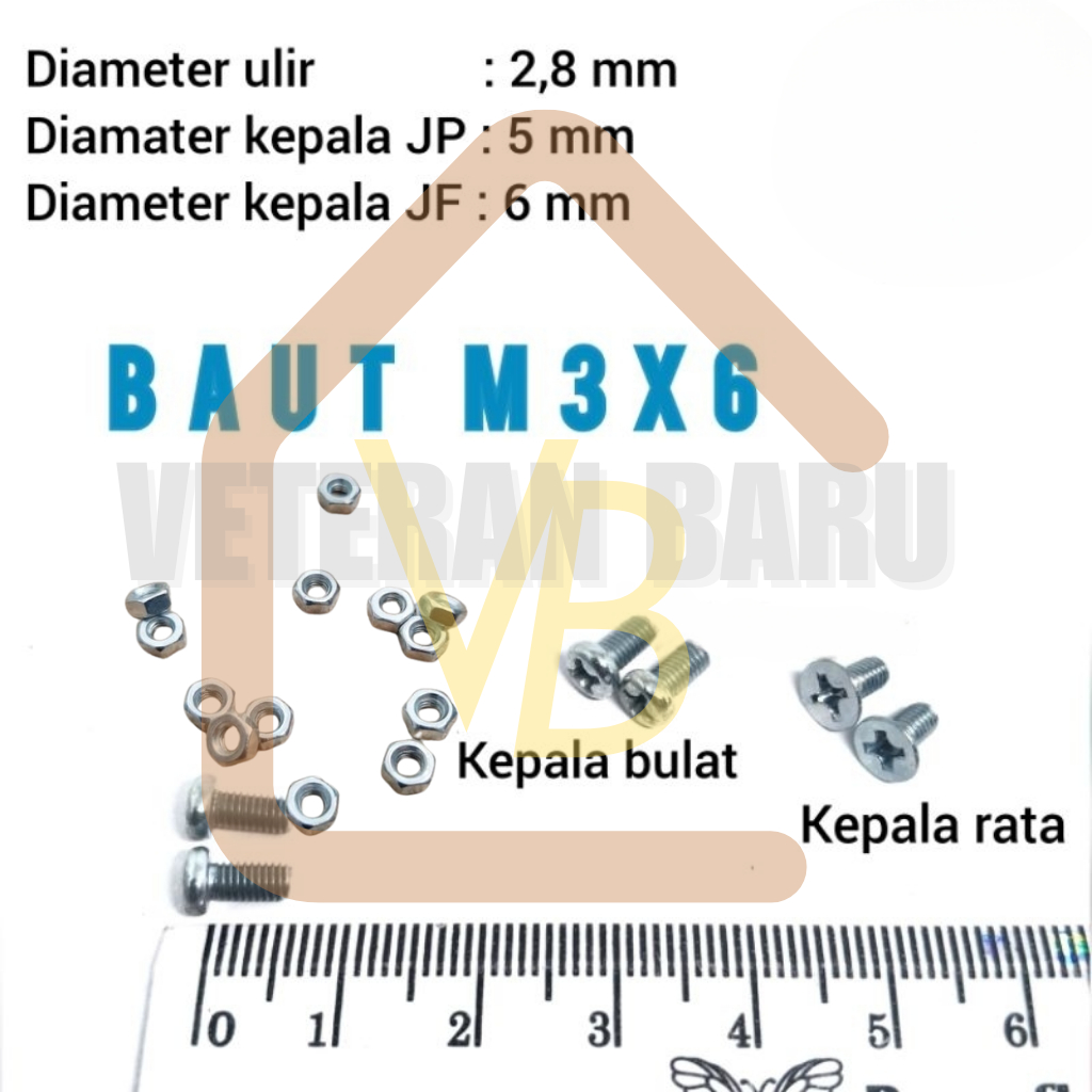 Jual baut Mur M3 x 6 kepala bulat atau kepala rata baut elektronika JF rata JP Bulat | Shopee ...