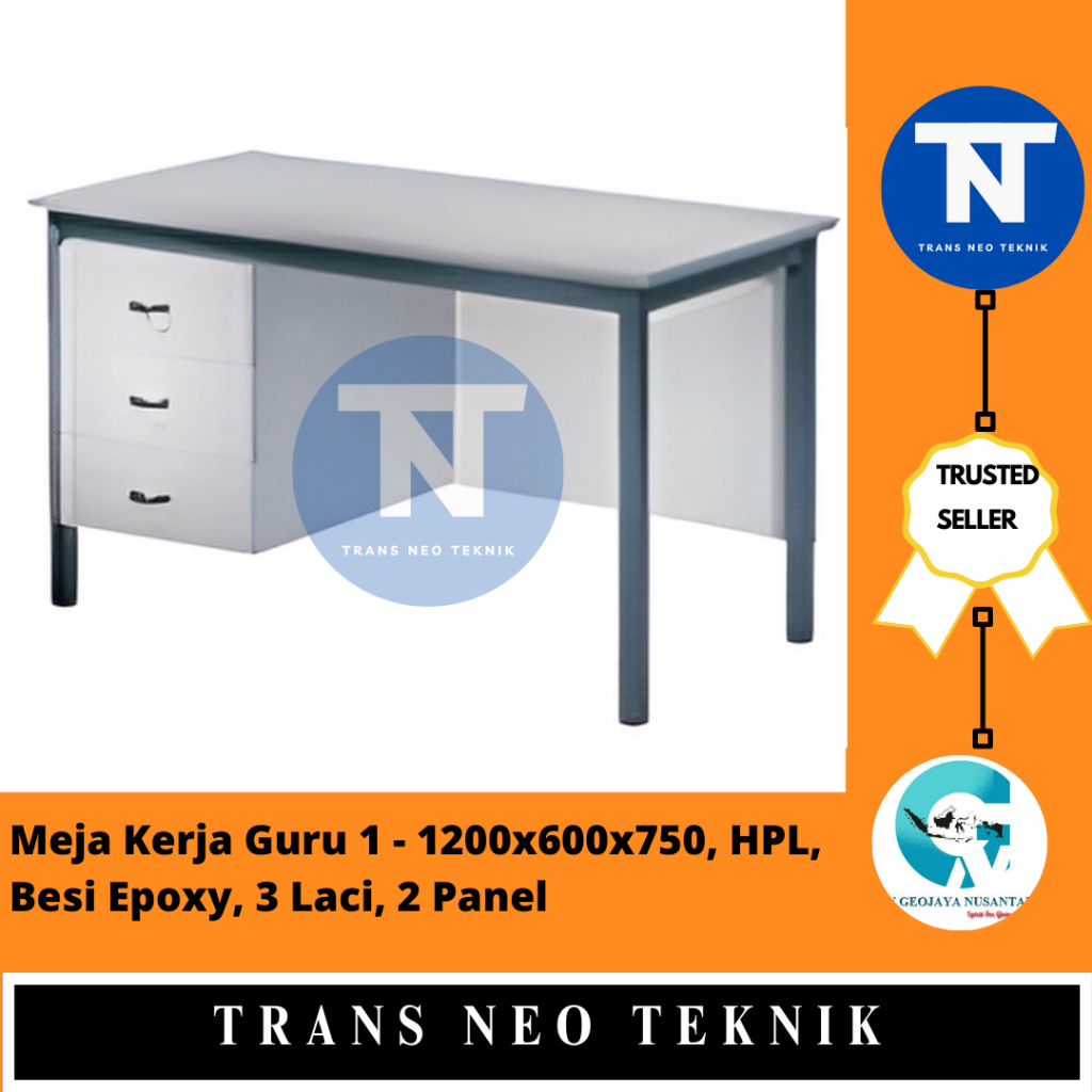Jual Meja Kerja Guru 1 - 1200x600x750, HPL, Besi Epoxy, 3 Laci, 2 Panel ...