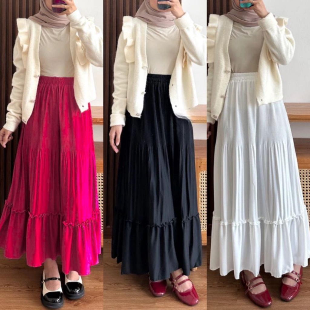 Jual Rok Plisket Ruffle Hyget Nirma | Rok Skirt | Rok Wanita Ruffle ...