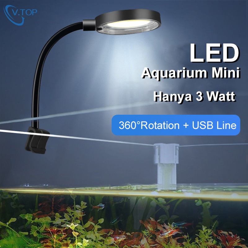 Jual V.TOP Lampu Aquarium 3W Mini / LED Aquarium / Lampu Aquarium Jepit ...
