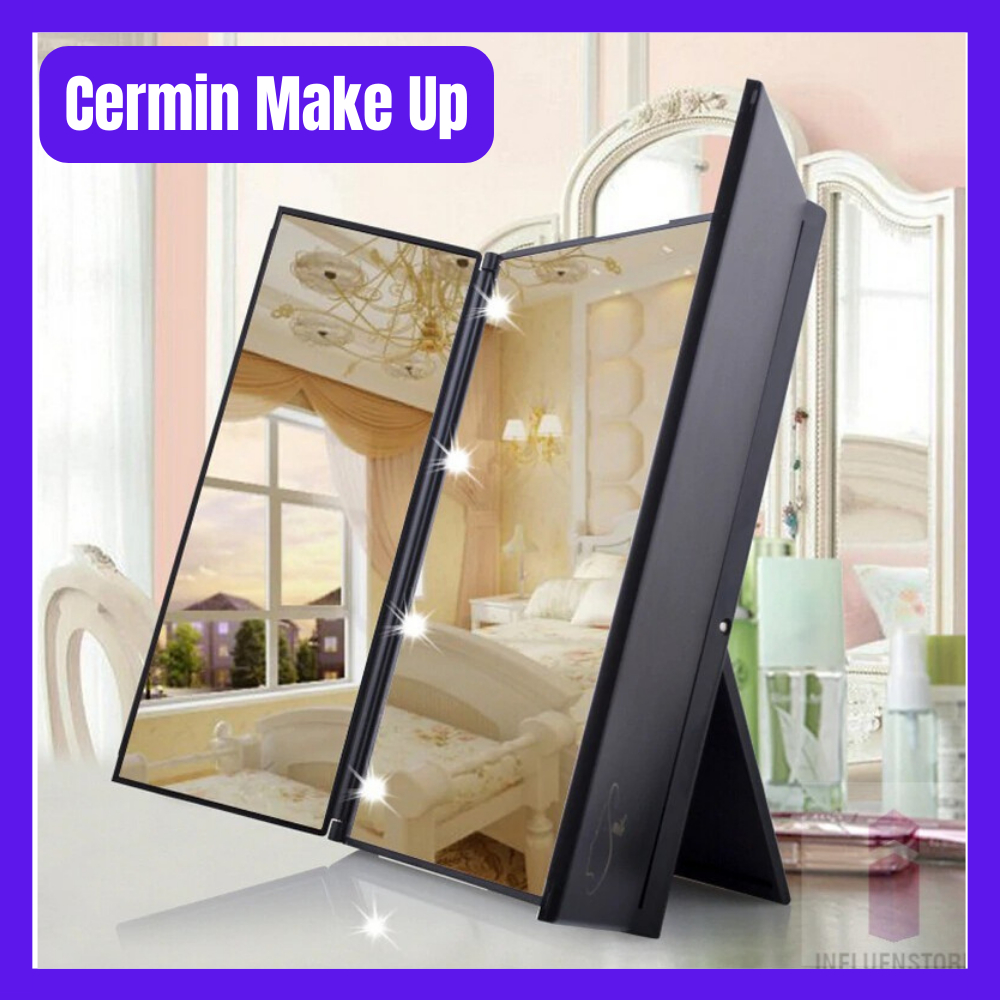 Jual Cermin Makeup + LED Portable Lampu Foldable Mirror Ring Light Make ...