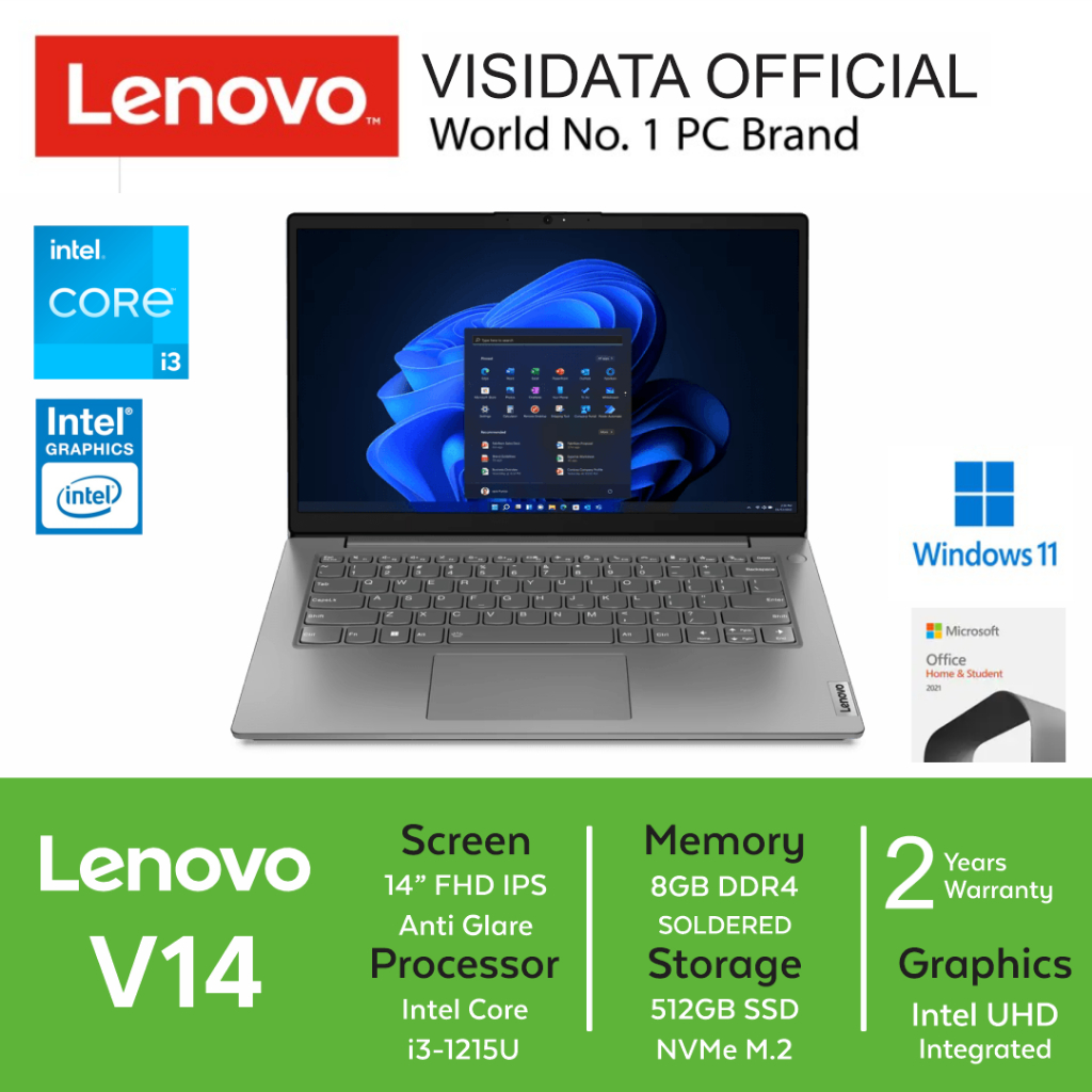 Jual Lenovo V14 G3 JMID Intel Core i3-1215U 8GB 512GB 14"FHD IPS W11 OHS | Shopee Indonesia