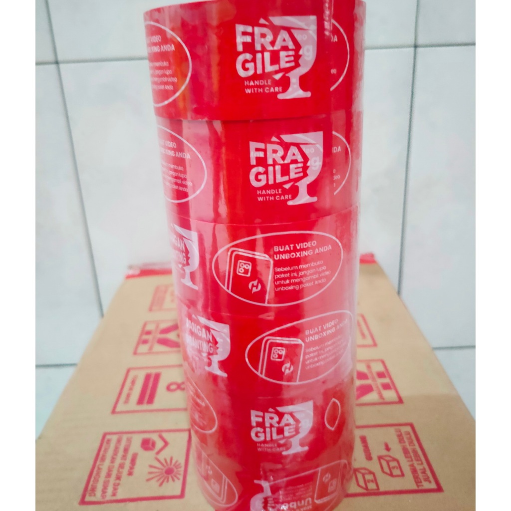 Jual Lakban Fragile 1 Slop Isi 6 Roll 2 Inch 45mm x 100 yard Selotip Unboxing Packing Jangan Di ...