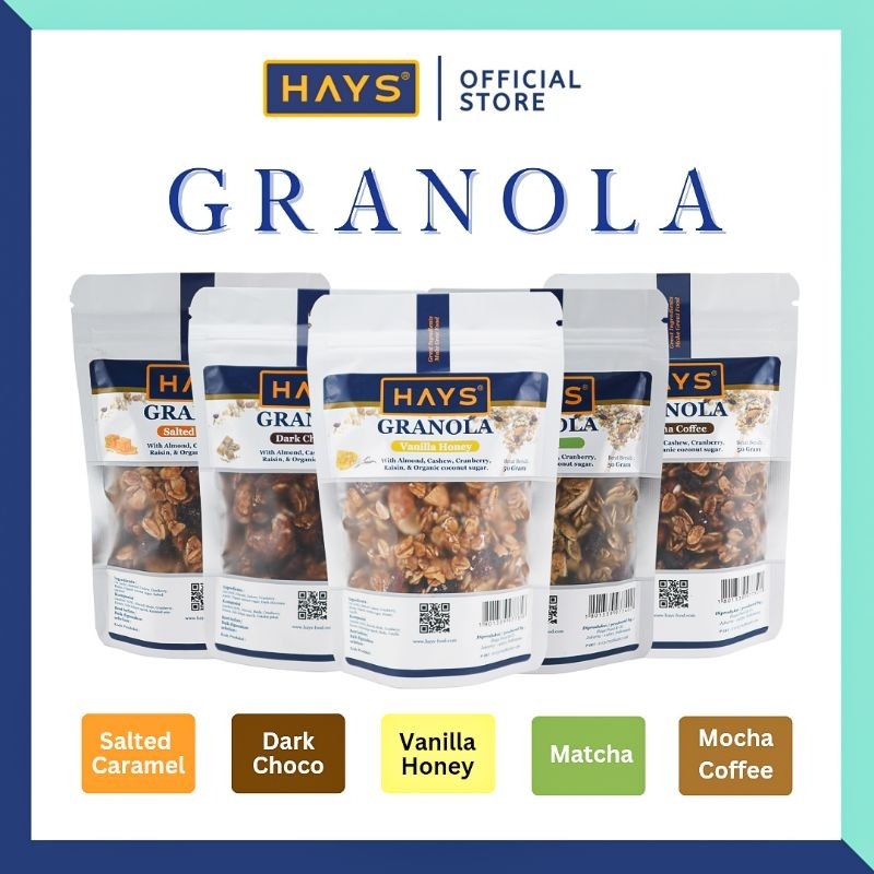 Jual HAYS Granola All Variant 50 Gram Dengan Almond Mede Cranberry ...
