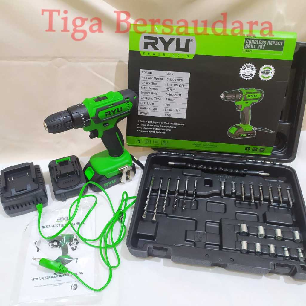 Jual RYU MESIN BOR SET 20 V BATERAI CORDLESS BETON CAS /RYU CORDLESS IMPACT DRILL RCI 20V ...