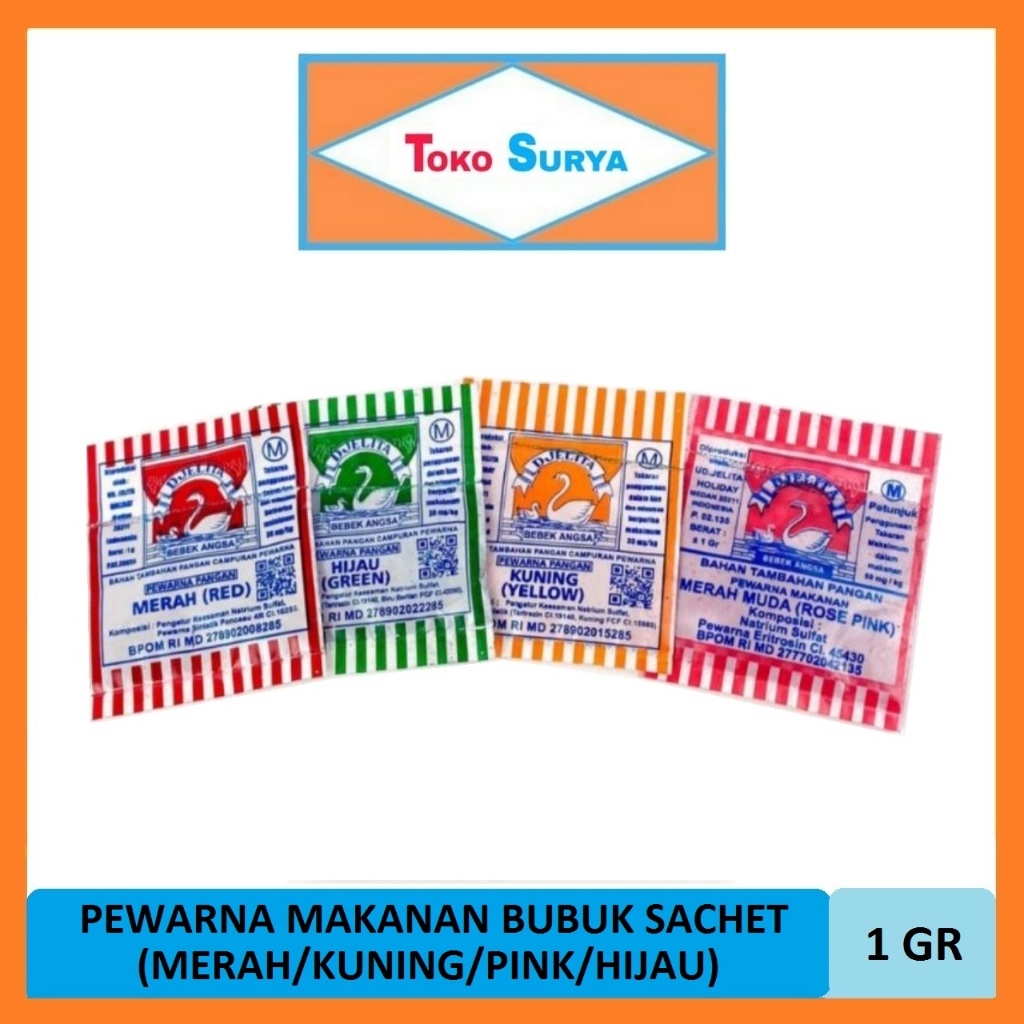 Jual Gincu Angsa Sachet Gincu Bubuk Pewarna Makanan Merah/Kuning/Pink ...