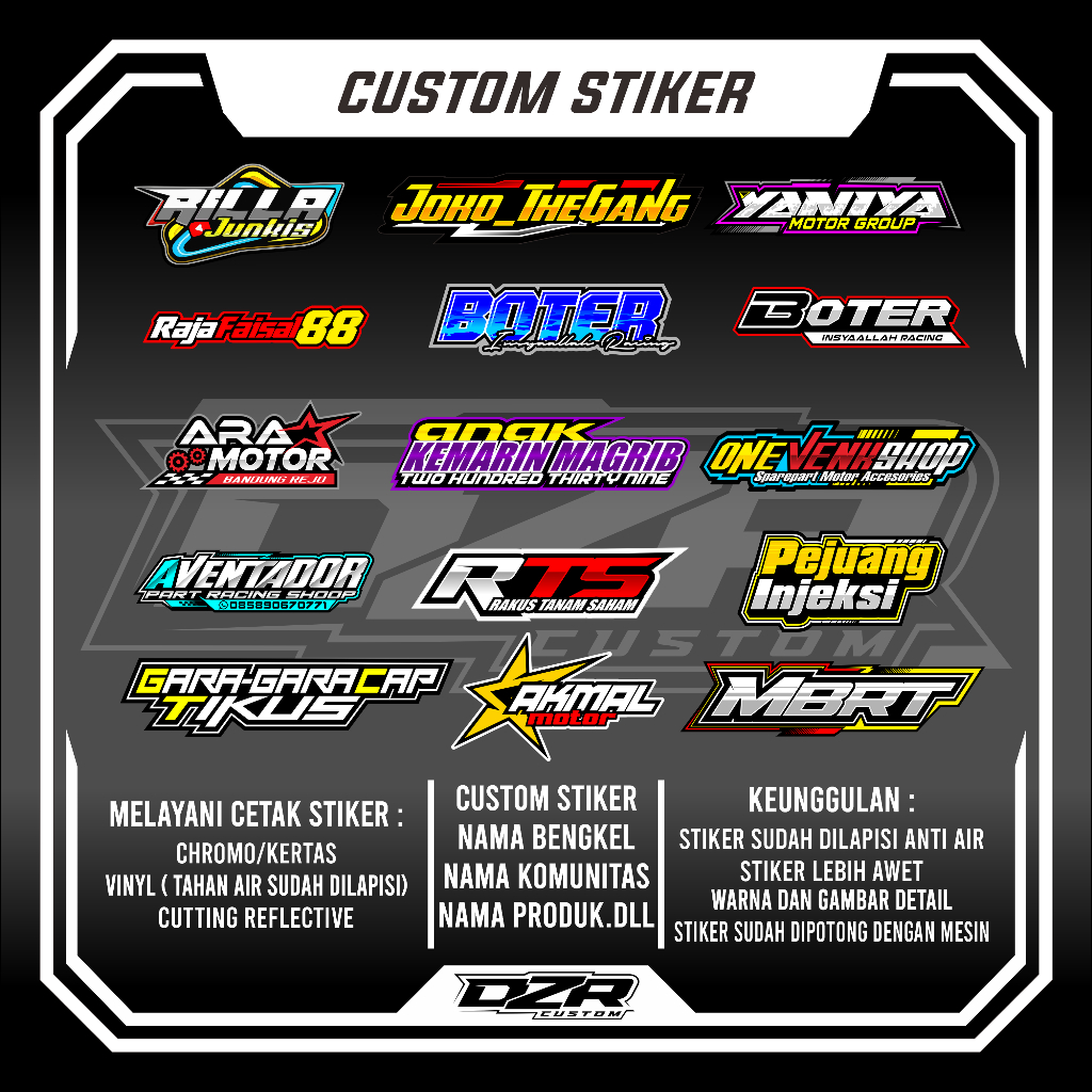 Jual STIKER CUSTOM RACING NOMOR STAR NAMA BENGKEL NAMA KOMUNITAS STIKER ...