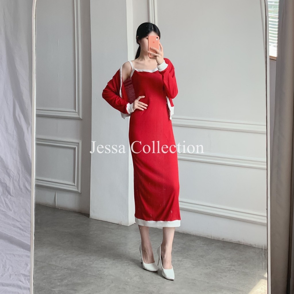 Jual One Set Dress Outer Mamia FG Gaun Midi Wanita Bodycone Cardigan ...