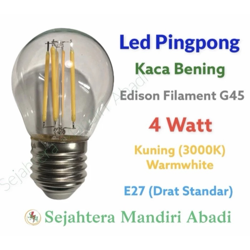 Jual Lampu Bohlam LED Bulb 4Watt Pingpong Bening G45 Filamen Edison ...