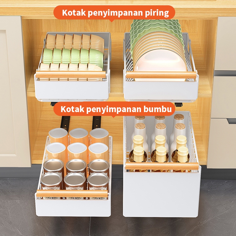 Jual Rak Piring Tarik Tarik Keranjang Bumbu Geser Laci Penyimpanan ...