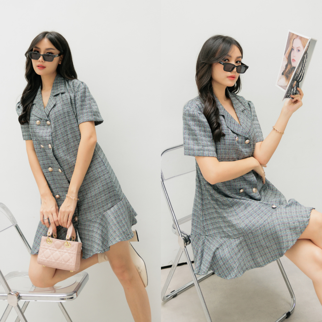 Jual Rachel Midi Dress / Outfit Kantoran Tweed Premium / Slim Fit ...