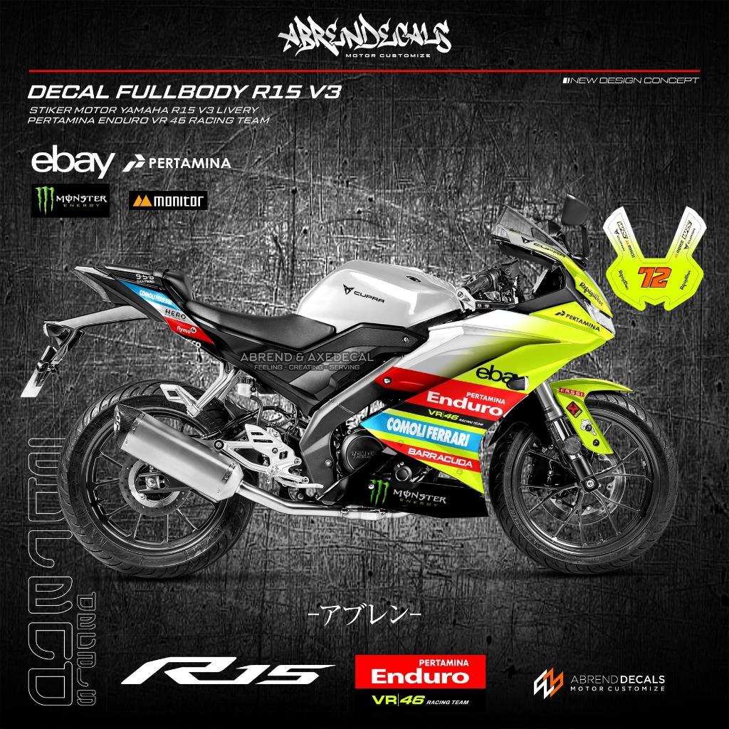 Jual Decal Striping R15 V3 Livery Pertamina Enduro VR 46 Racing Team ...
