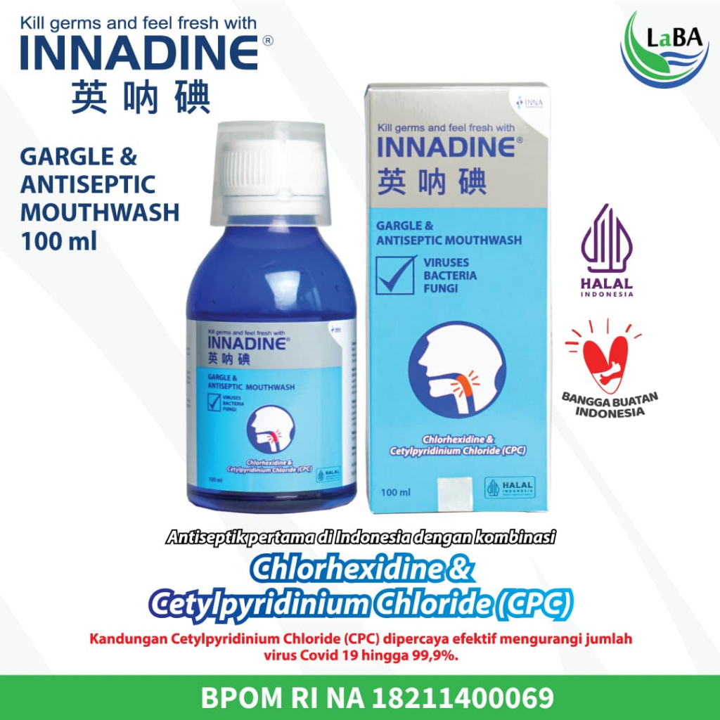 Jual INNADINE Gargle & Antiseptic Mouthwash Obat Kumur Antiseptik 100 ml | Shopee Indonesia