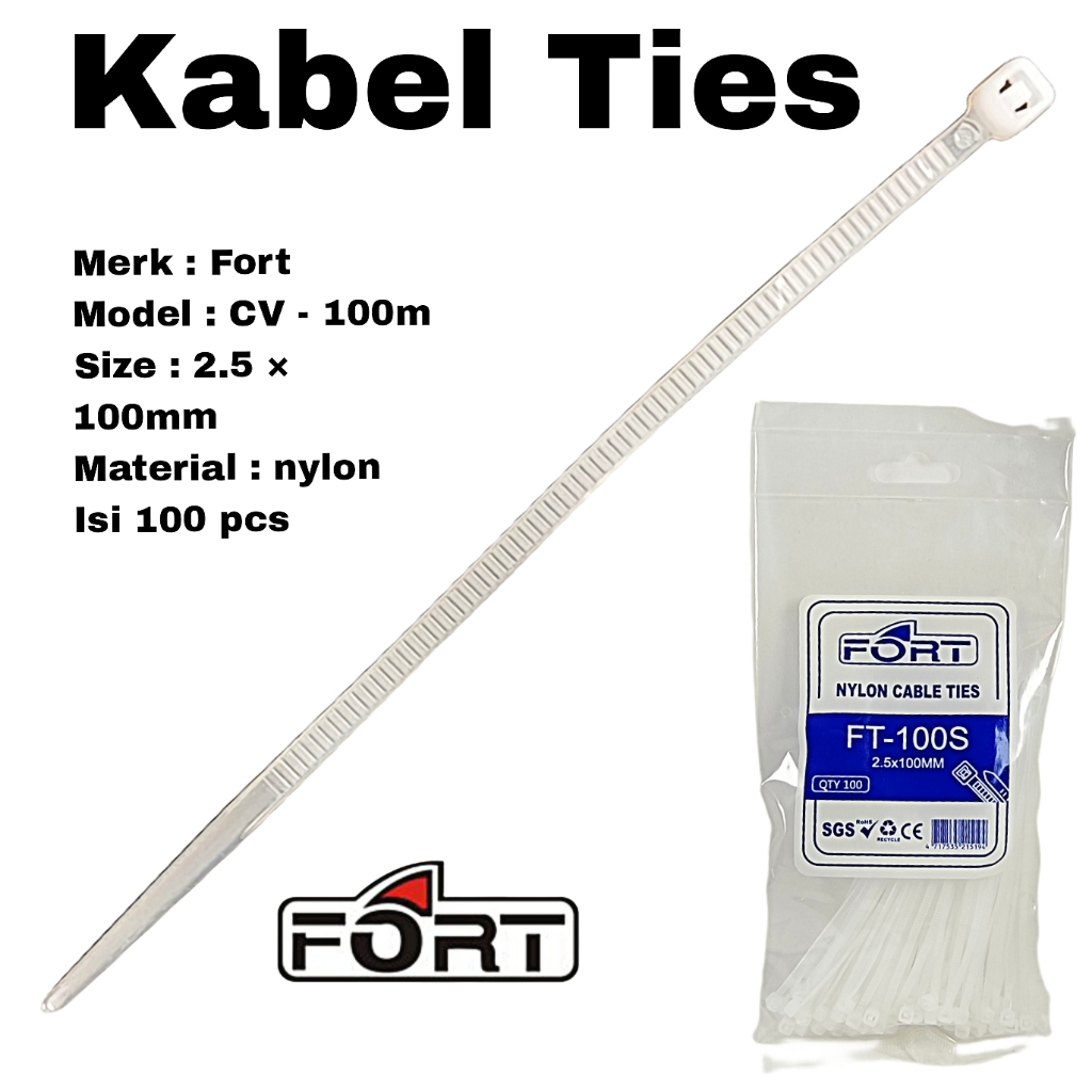 Jual Kabel Ties Fort CV100M Nylon Cable Tie 2.5 x 100mm Tis 100pcs ...