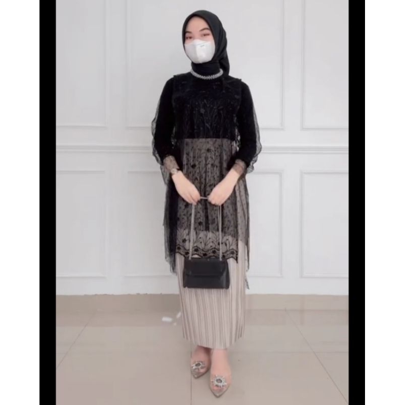 Jual LIRA Tunik Brokat Tunic Brukat Outer Tulle Polkadot Outer Brukat ...
