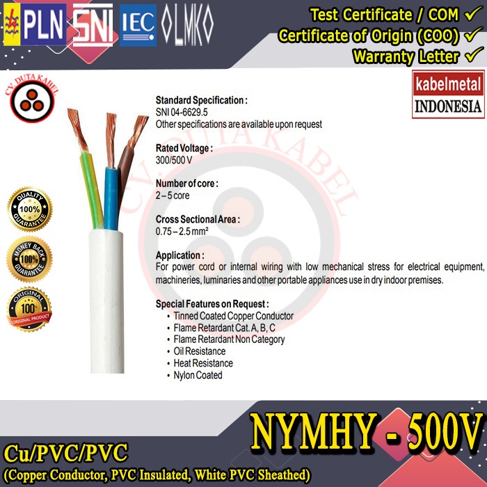 Jual Kabel NYMHY 3x0,75 mm2 METAL (100m) /3 x 0,75 mm2/3x0.75mm2/3x0.75 mm2 | Shopee Indonesia