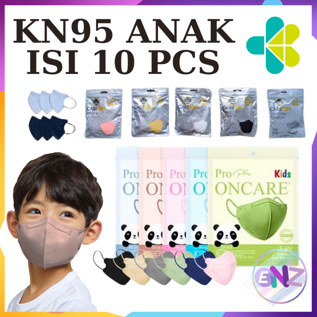 Jual ENZ ® MASKER ANAK KN95 KN 95 CAREION 5PLY HITAM PUTIH ISI 10 PCS ...