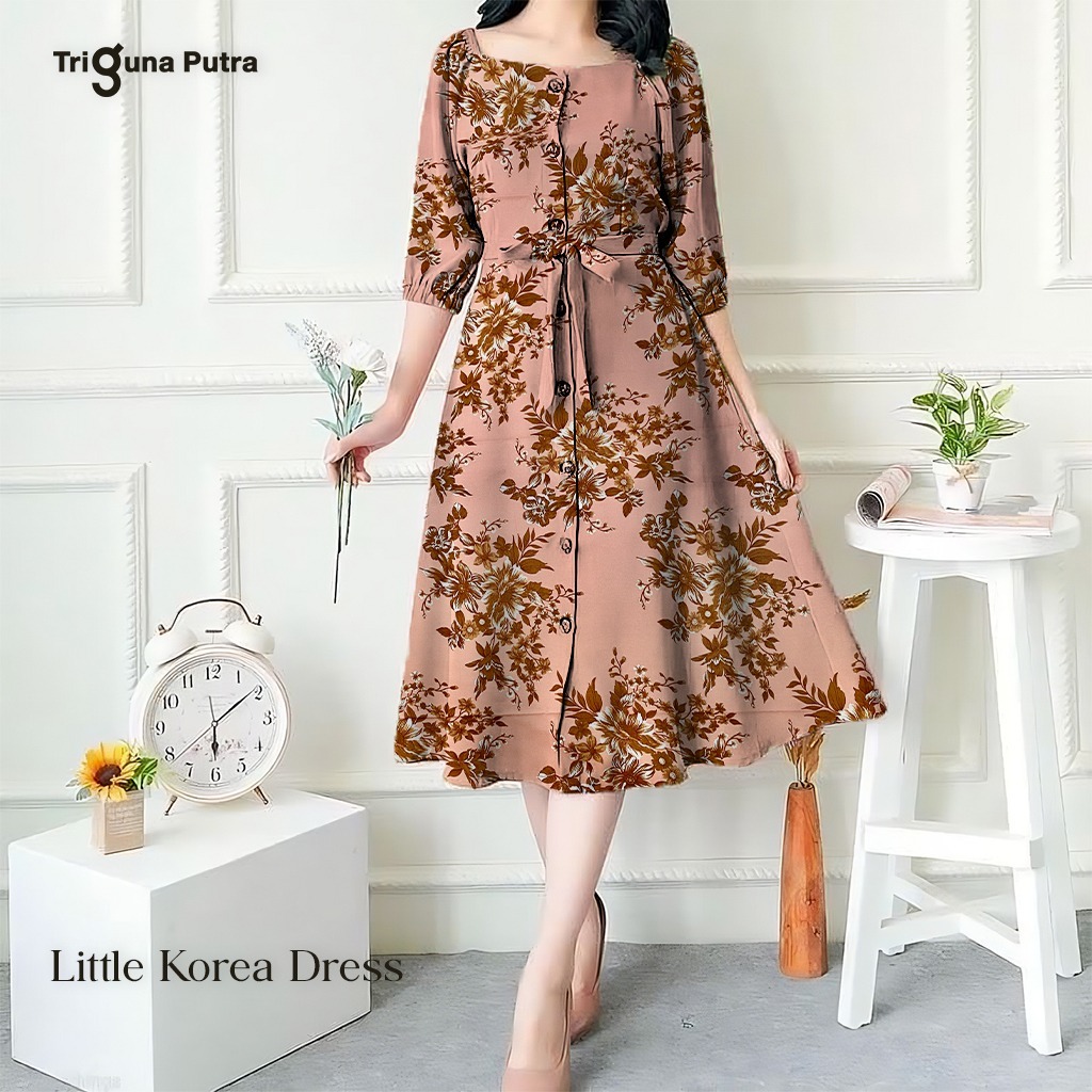 Jual Dress Tiffani Casual Dress Motif Bunga Dress Wanita Elegant Super ...