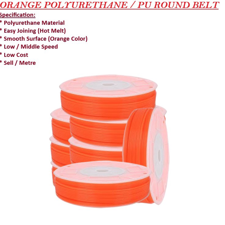 Jual BSD Polyurethane Conveyor belts PU round Belt Orange 6mm permukaan ...
