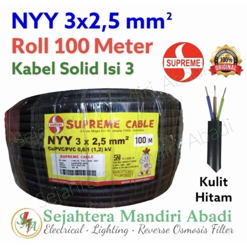 Jual Kabel Listrik NYY 3x2.5 Supreme Rol 100m Solid Isi 3 Kulit Hitam | Shopee Indonesia
