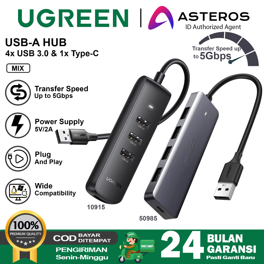 Jual UGREEN USB Hub 4 Port USB 3.0 High Speed 5Gbps 50985 | Shopee Indonesia