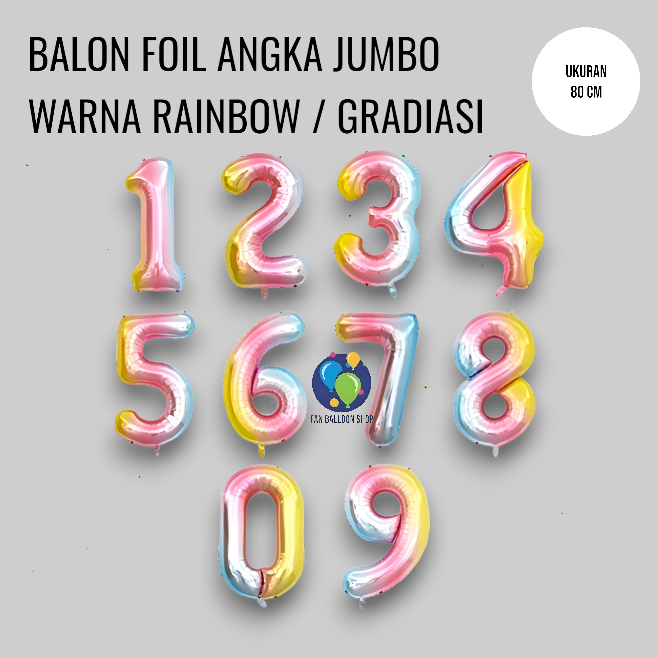 Jual Balon Angka Jumbo Rainbow / Balon Angka Gradasi 80 CM | Shopee ...
