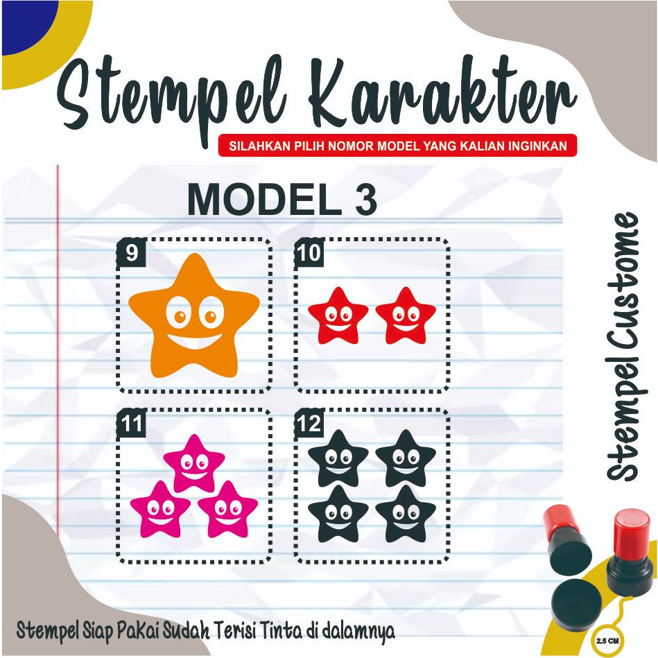 Jual Stempel Karakter Bintang Emoji Penilaian anak TK/Paud/SD/Nama Cap ...
