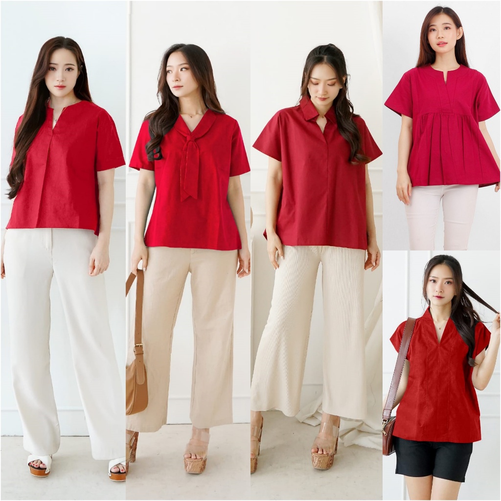 Jual White Red Top Baju Atasan Blouse Wanita Putih Merah Basic Polos ...