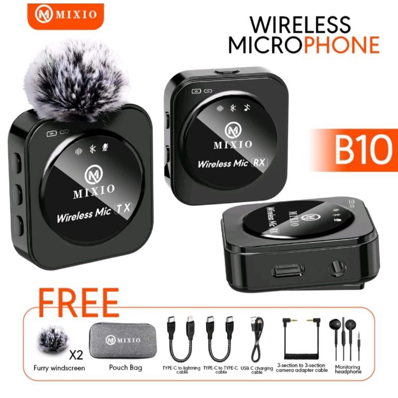 Jual MIXIO B10 Wireless Microphone Mic Wireless Live Clip On HP Camera ...