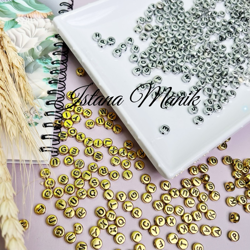 Jual Manik Mote Huruf Abjad Bulat Silver & Gold - Bahan kerajinan Craft ...