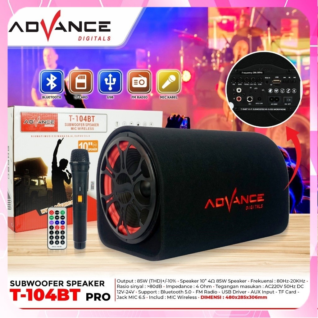 Jual [FREE 1 MIC WIRELESS] Advance T104BT PRO Speaker Subwoofer 10 Inch ...