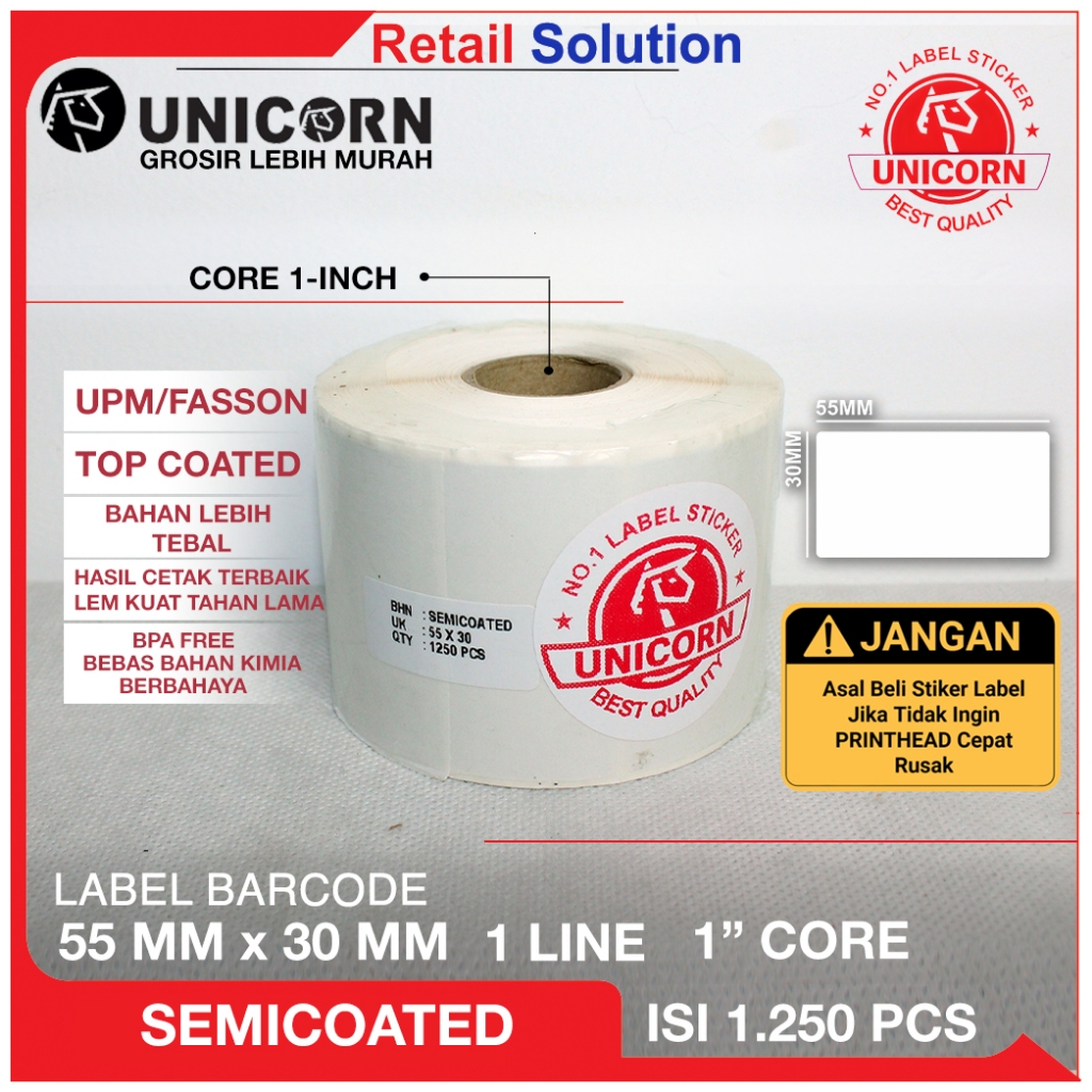 Jual Stiker Label Barcode Semicoat 55x30 mm / 55x30mm / 55 x 30 mm isi ...