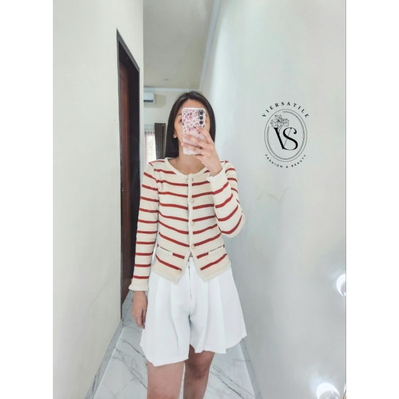 Jual 𝙉𝙚𝙬‼️Coryn stripe knit cardigan/outerwear rajut garis halus/im sol lovely runner kdrama ...