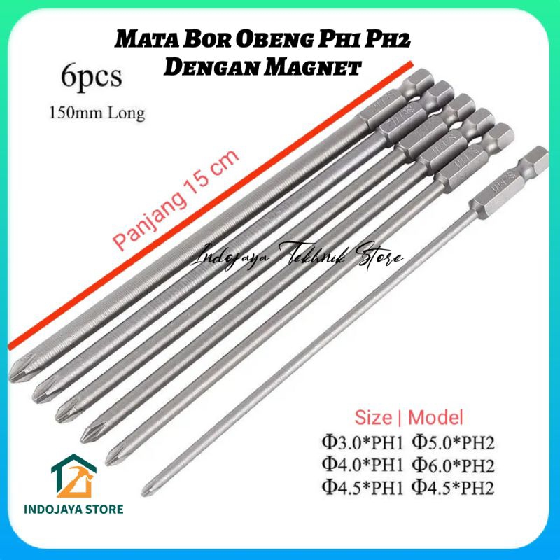 Jual Set 6 Pcs Mata Bor Obeng Ph1 Ph2 Panjang 15 cm Magnet | Shopee Indonesia
