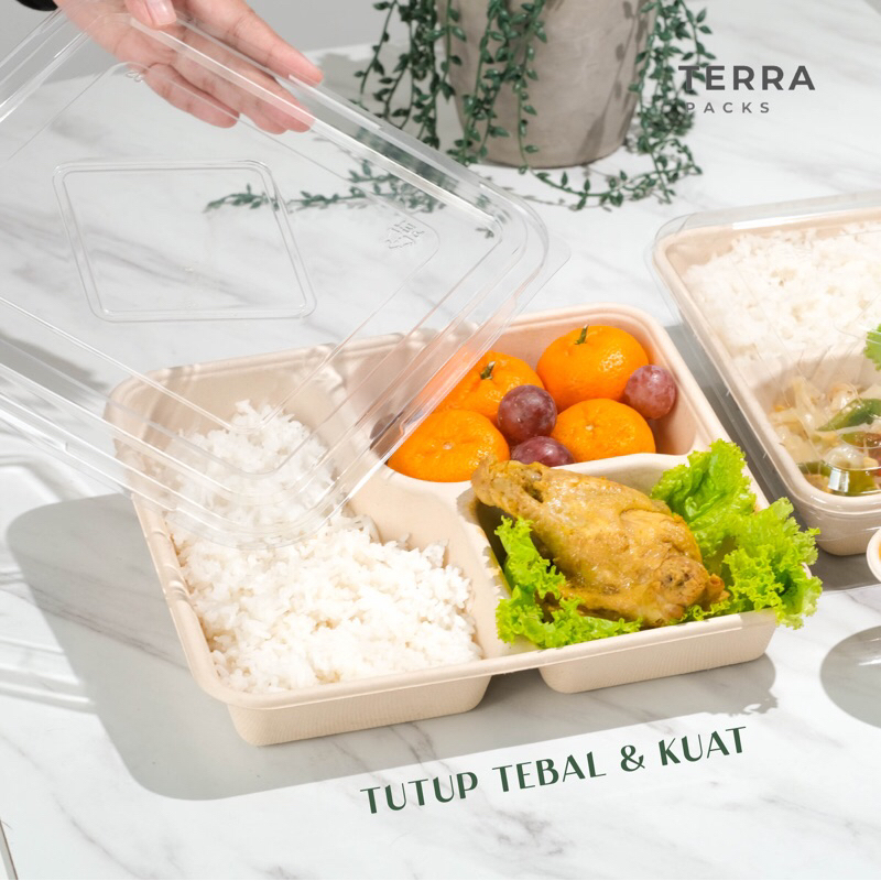 Jual Terra Bagasse Medium Compartment 1100 ML Kotak Tempat Nasi Bento Box Kemasan Makan Catering ...