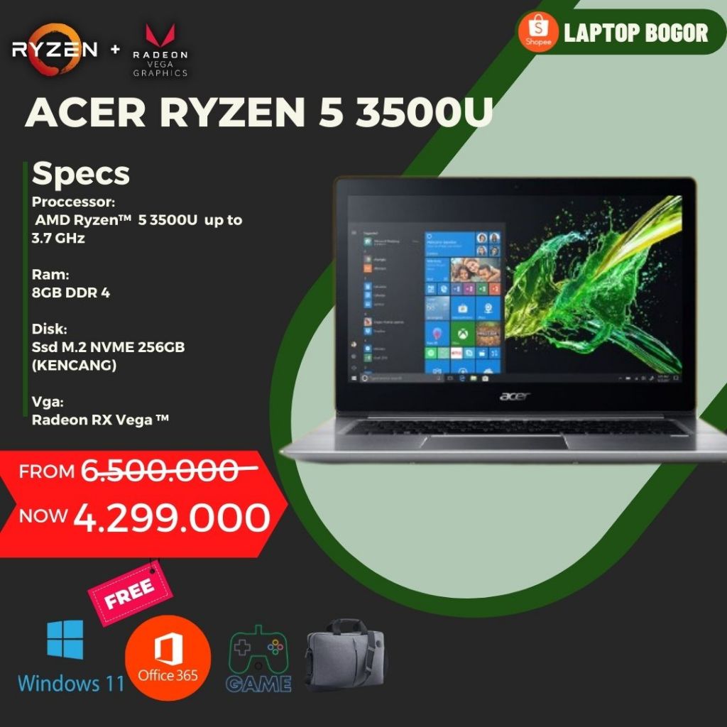 Jual Laptop ACER SWIFT Ryzen 5 3500U SSD NVME 512GB GAMING EDITING LANCAR | Shopee Indonesia
